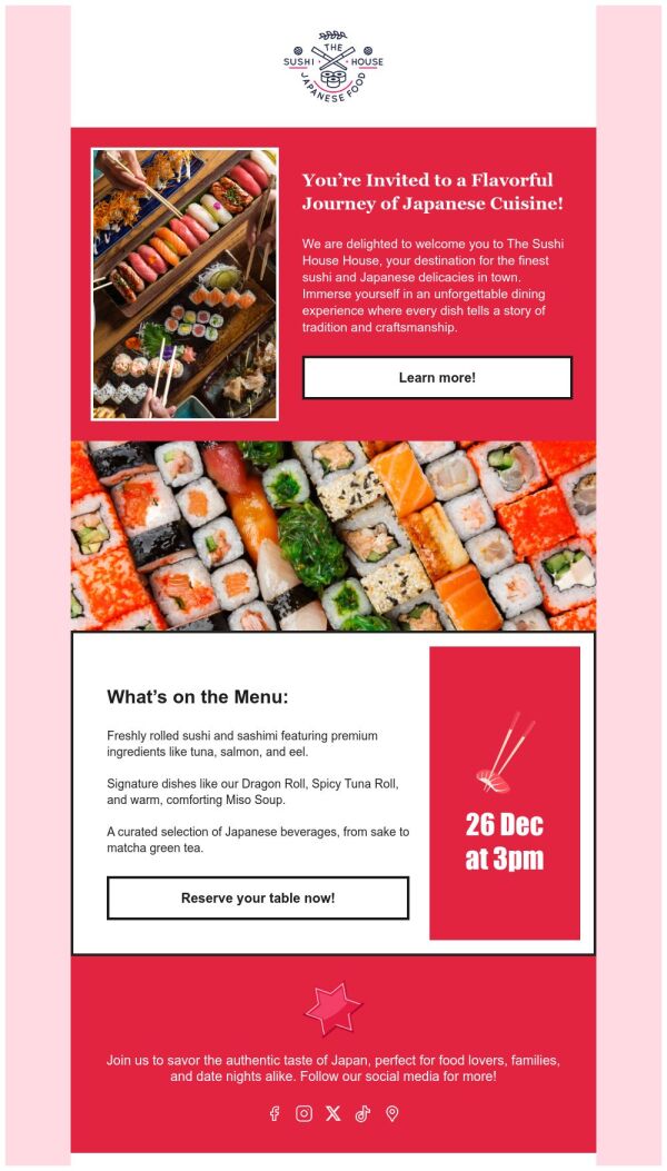Invitation Email Template 'Sushi House' for Food | PosterMyWall