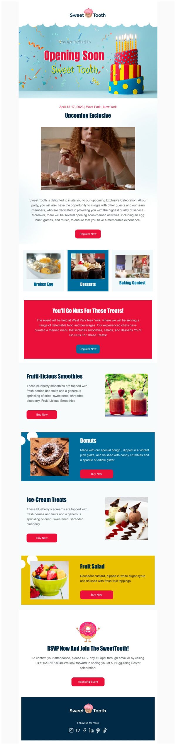 Invitation Email Template 'Sweet Tooth' for Food | PosterMyWall