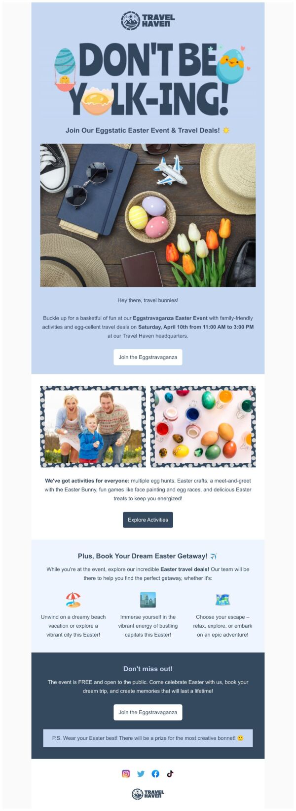 Invitation Email Template 'Travel Activities' for Easter | PosterMyWall