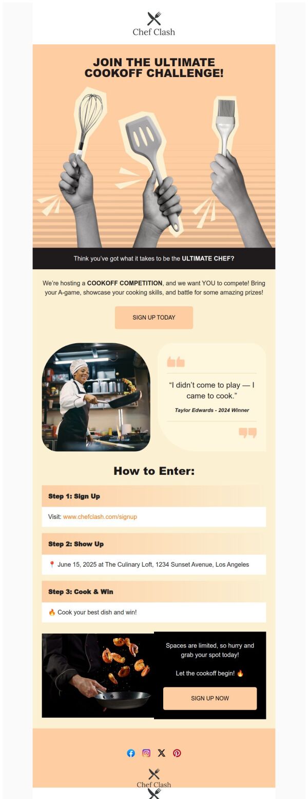 Invitation Email Template 'Ultimate Chef' for Food | PosterMyWall