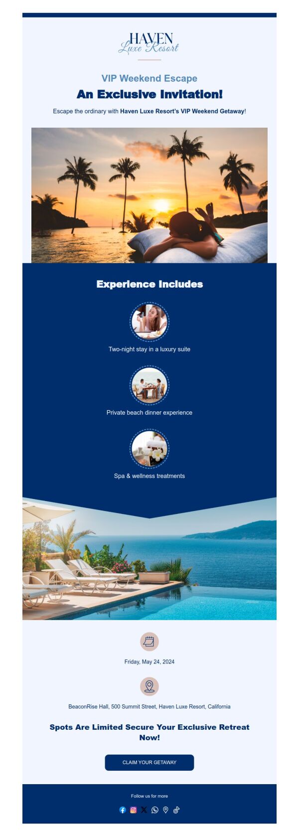 Invitation Email Template 'Weekend Getaway' for Hotels | PosterMyWall