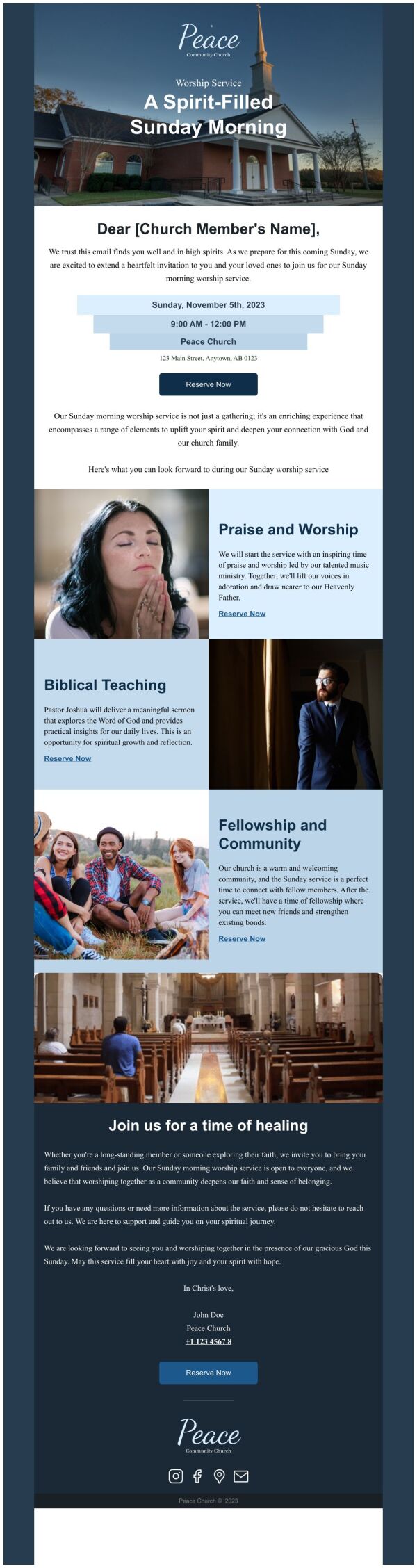 Invitation Email Template 'Worship Service' for Church | PosterMyWall