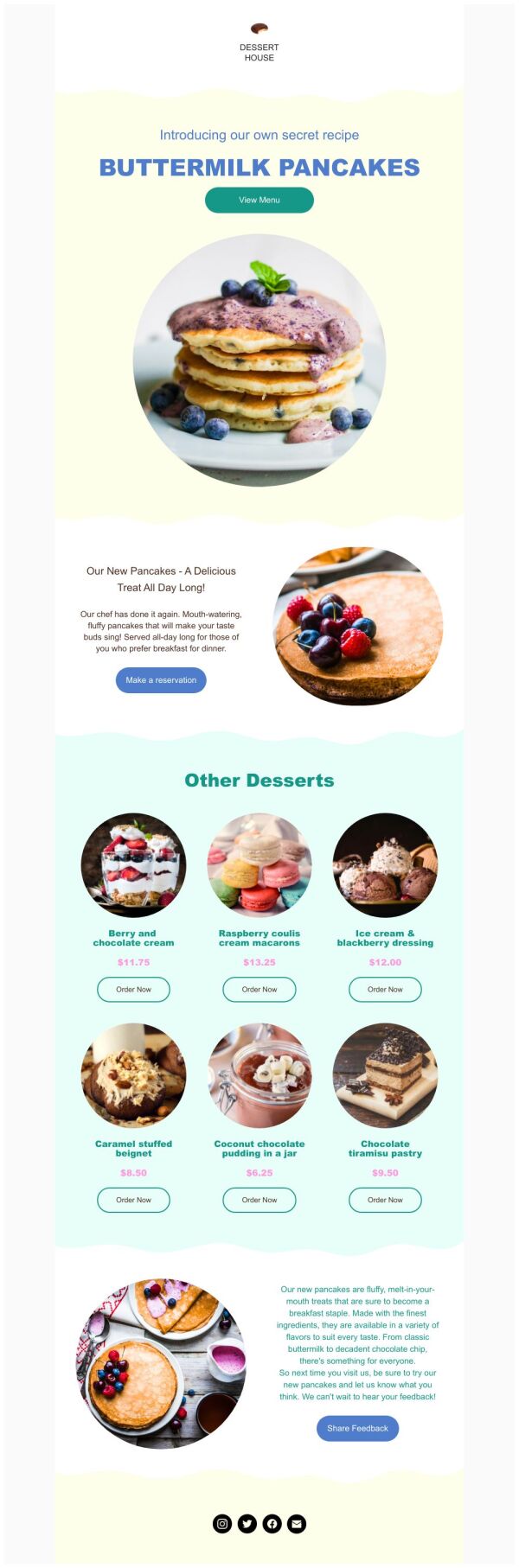 Menu Email Template 'Buttermilk Pancakes' for Restaurants | PosterMyWall
