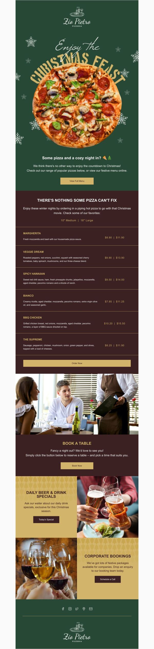 Menu Email Template 'Hot Pizzas' for Christmas | PosterMyWall