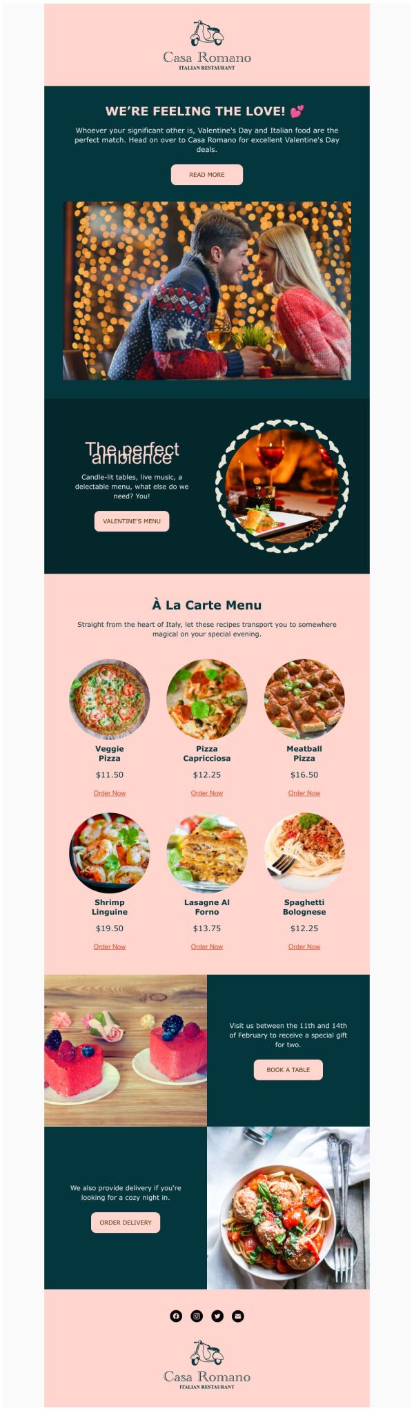 Menu Email Template 'Italian Restaurant' for Valentine's Day | PosterMyWall