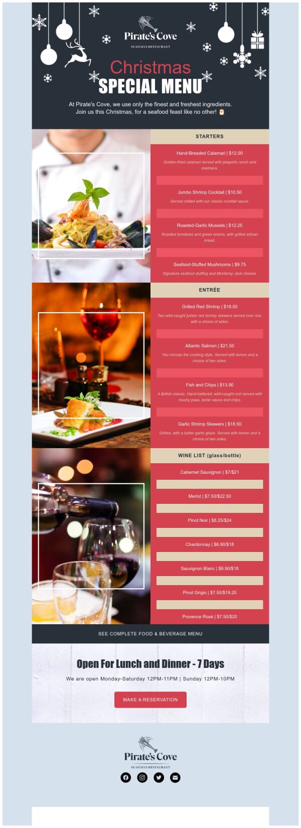 Menu Email Template 'Special Seafood Menu' for Christmas | PosterMyWall