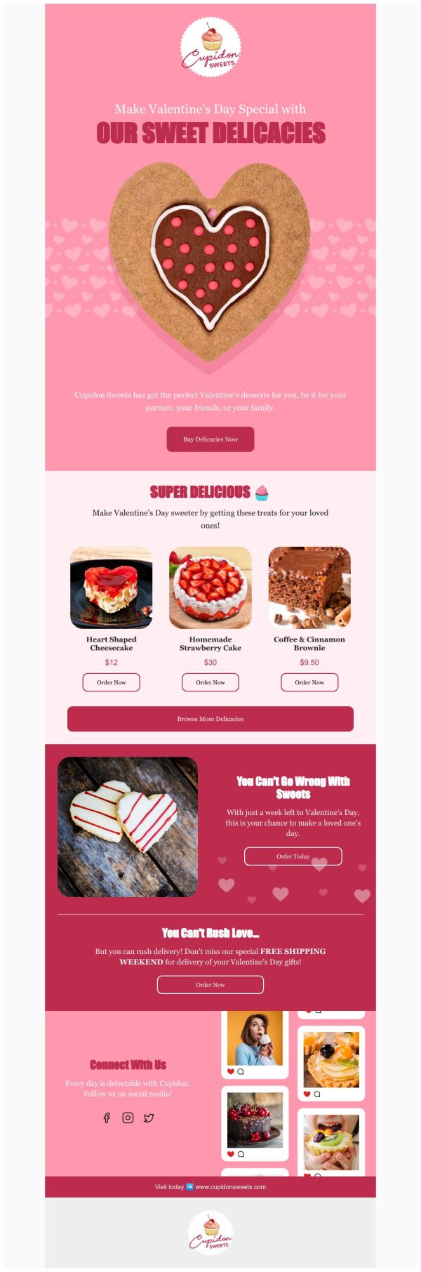 Menu Email Template 'Sweet Delicacies' for Valentine's Day | PosterMyWall