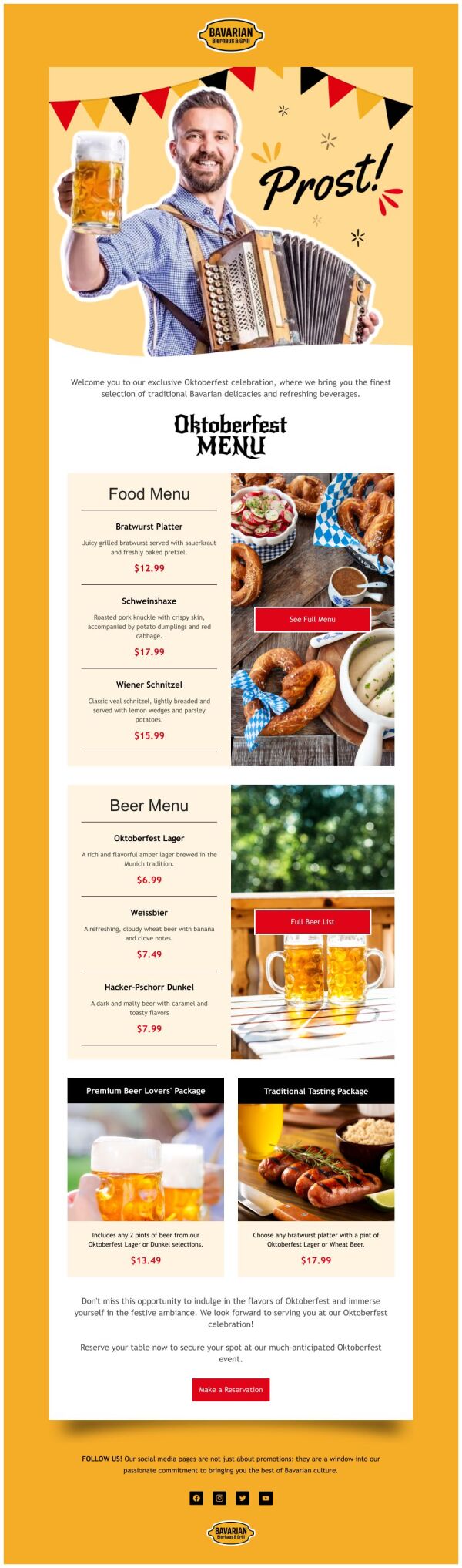 Menus Email Template 'Bavarian Delicacies' for Oktoberfest | PosterMyWall