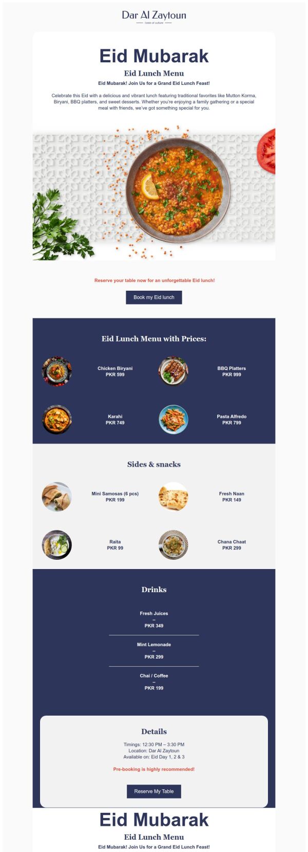 Menus Email Template 'Grand Lunch' for Eid | PosterMyWall