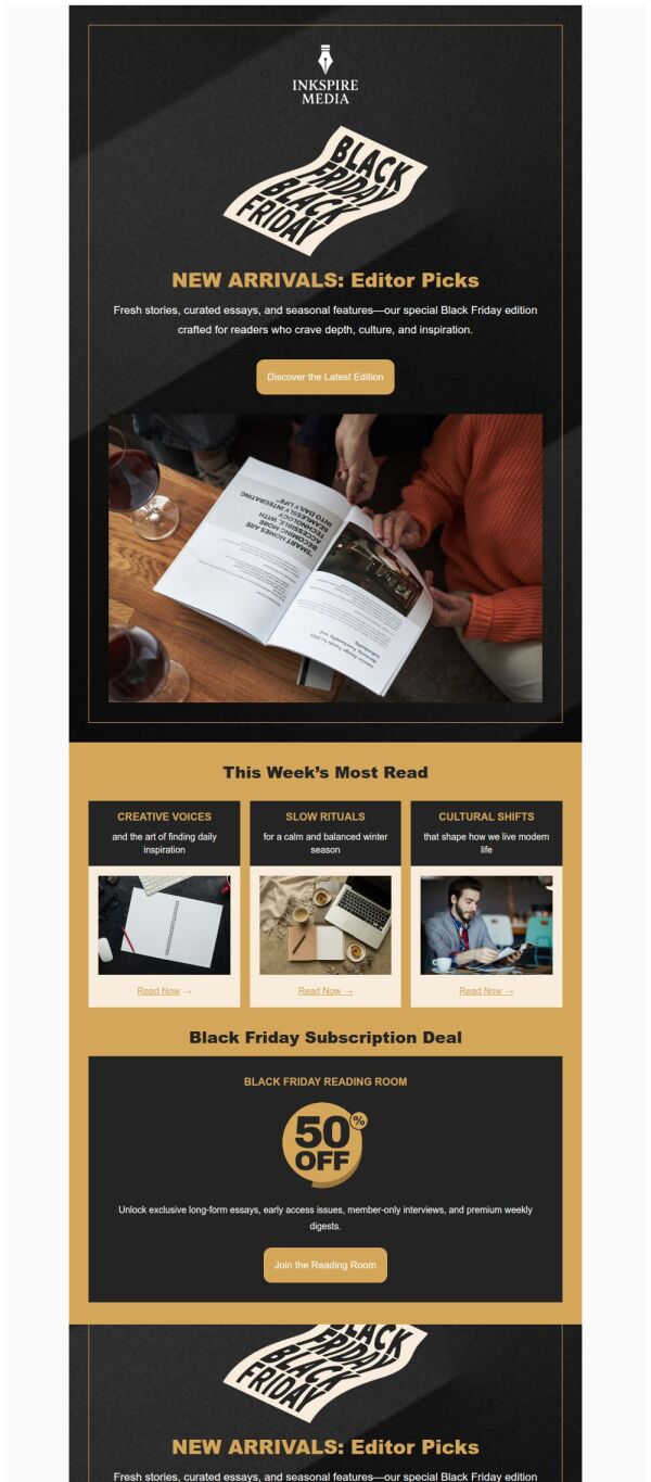 New Arrival Email Template 'Culture and Inspiration' for Black Friday ...