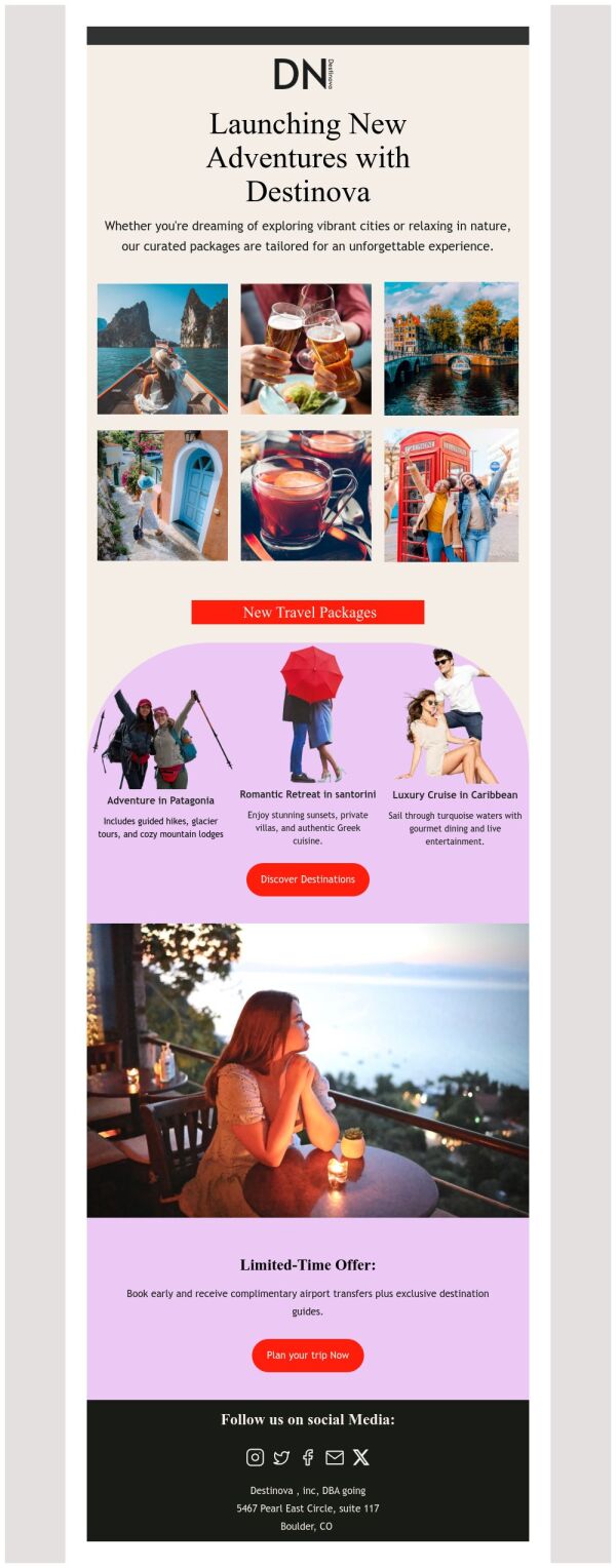 New Arrival Email Template 'Explore and Relax' for Travel | PosterMyWall