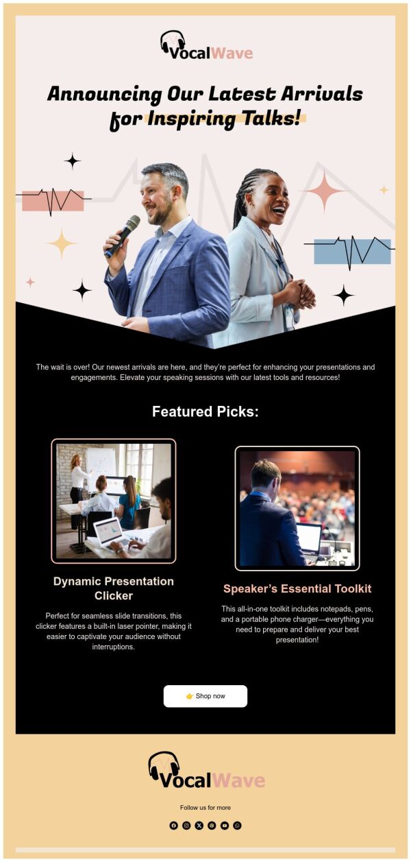 New Arrival Email Template 'Inspiring Talks' for Speaker | PosterMyWall