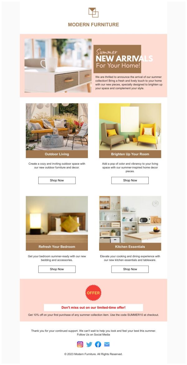 New Arrival Email Template 'Modern Furniture' for Summer | PosterMyWall