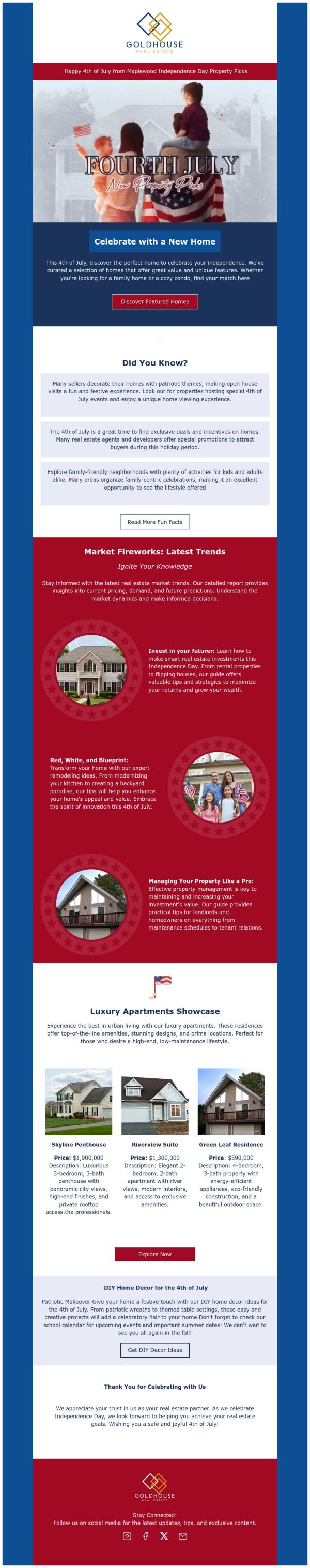 Newsletter Email Template 'A New Home' for 4th of July | PosterMyWall