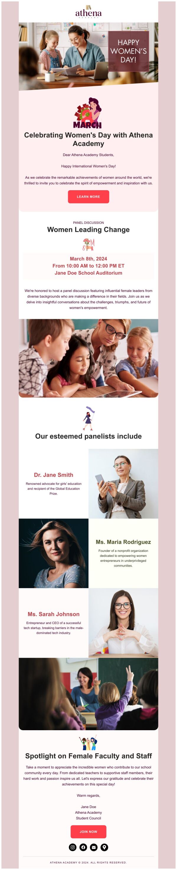 Newsletter Email Template 'Academy Celebration' for Women's Day ...