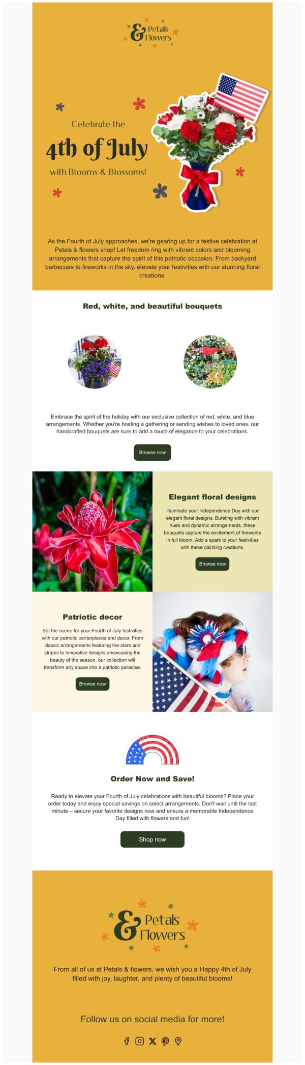 Newsletter Email Template 'Blooms & Blossoms' for 4th of July ...