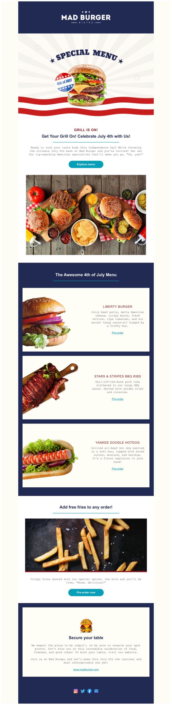 Newsletter Email Template 'Burger Joint' for 4th of July | PosterMyWall