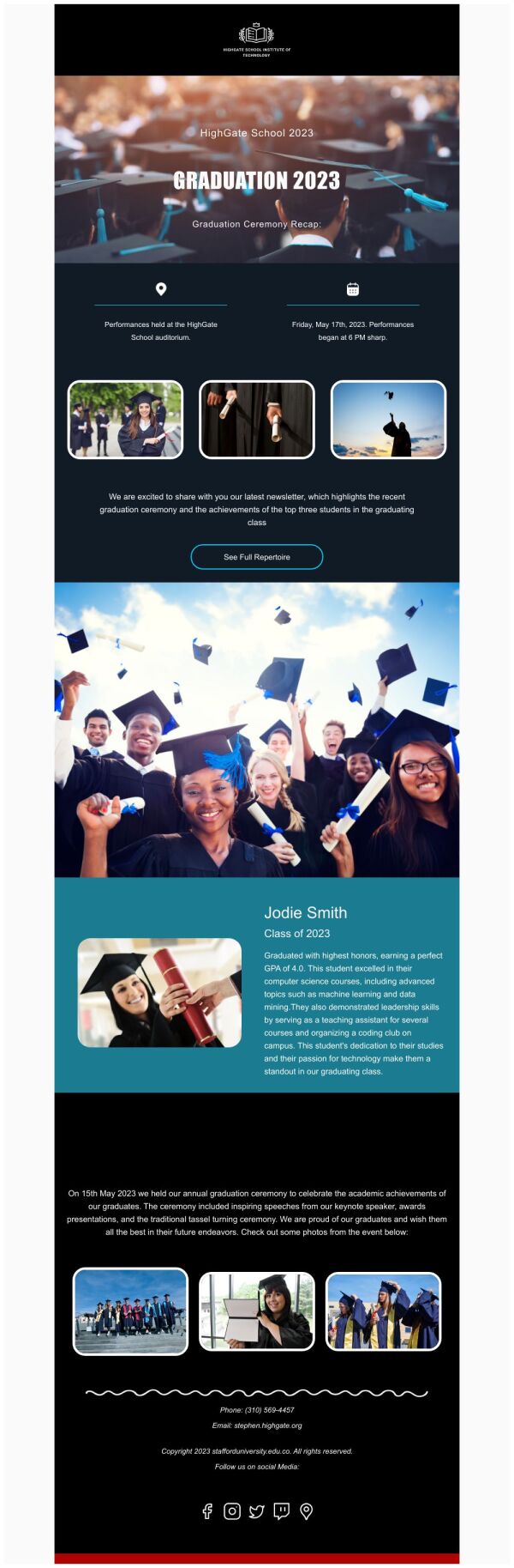 Newsletter Email Template 'Ceremony Highlights' for Graduation ...