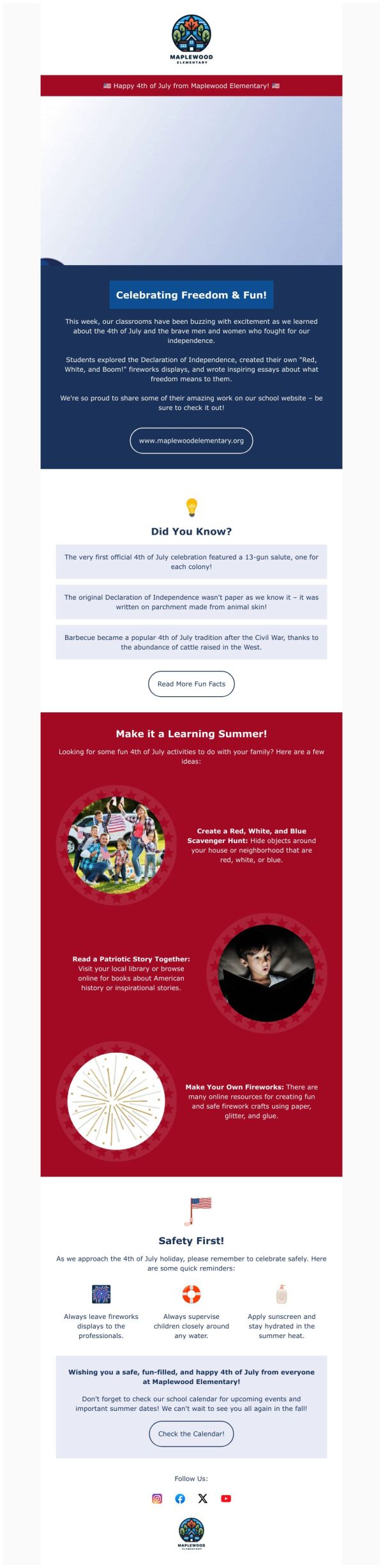 Newsletter Email Template 'Classroom Fun' for 4th of July | PosterMyWall