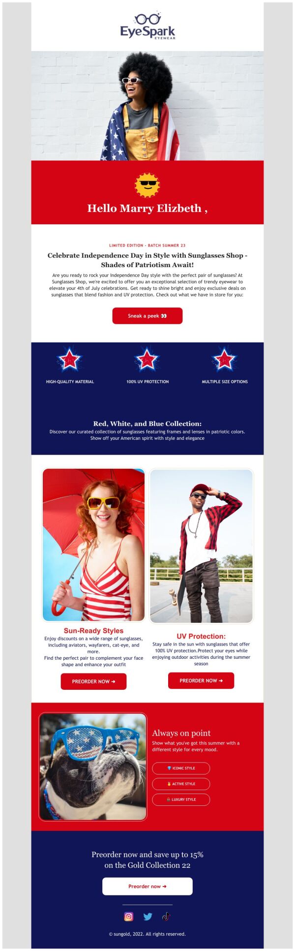 Newsletter Email Template 'Eyewear Store' for 4th of July | PosterMyWall