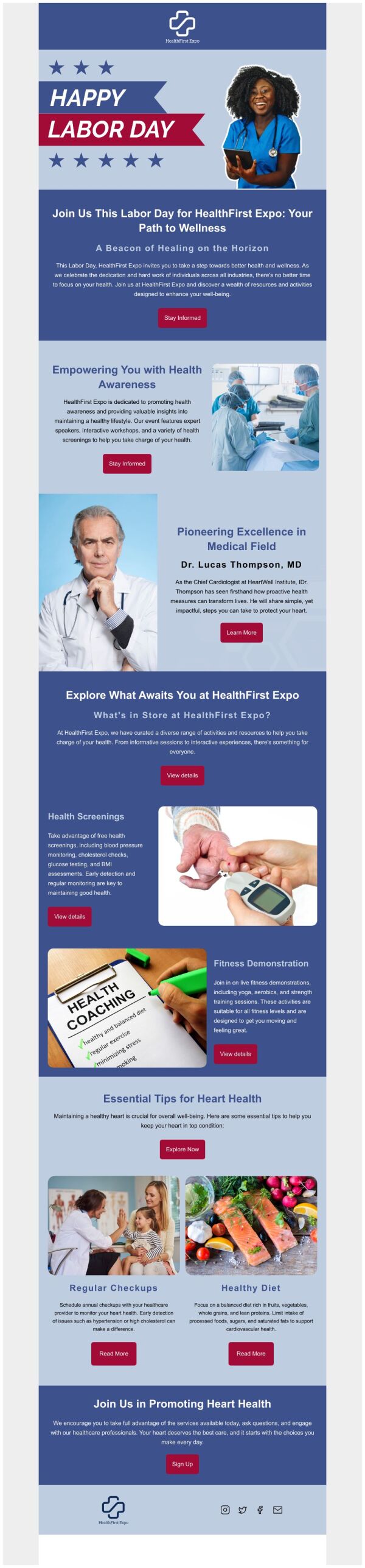 Newsletter Email Template 'HealthFirst Expo' for Labor Day | PosterMyWall