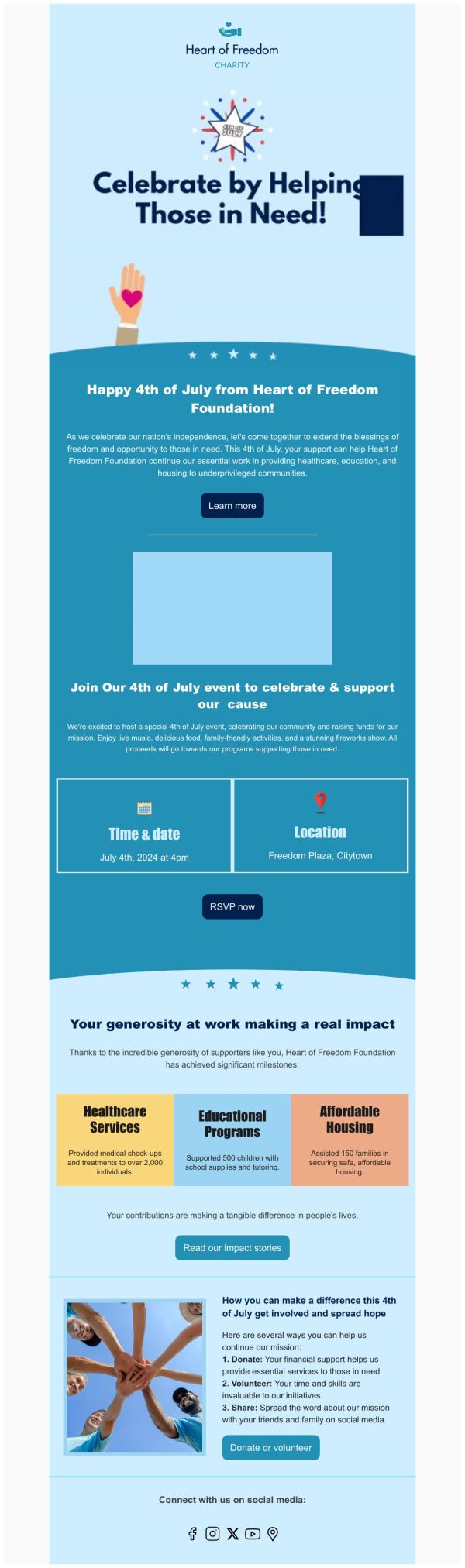 Newsletter Email Template 'Heart of Freedom' for 4th of July | PosterMyWall