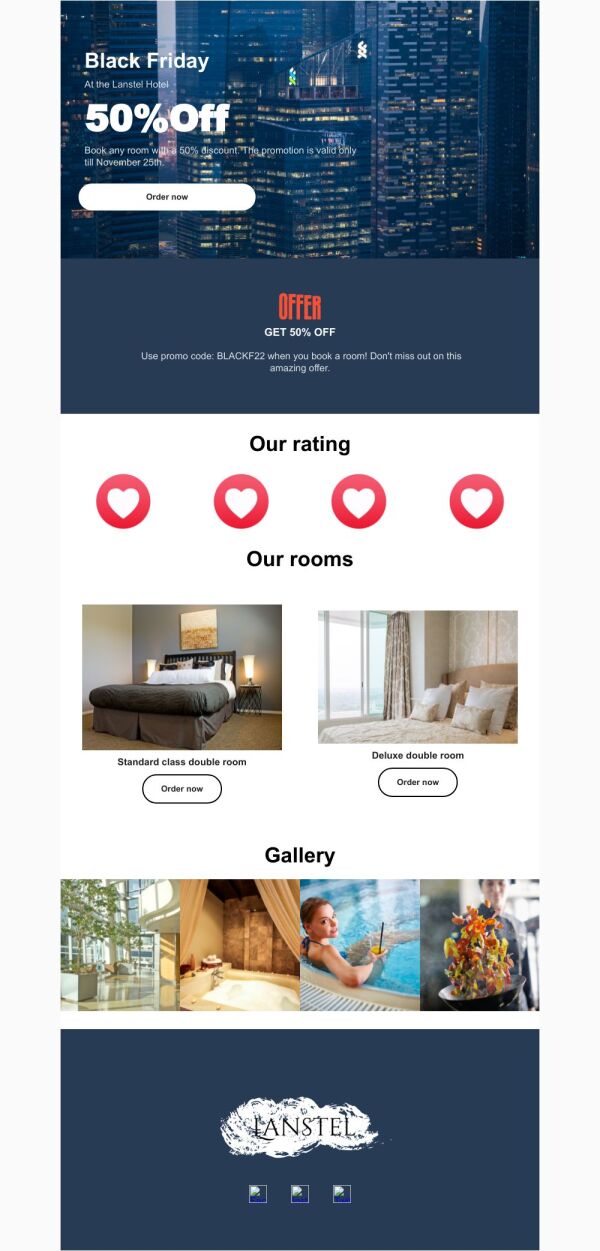 Newsletter Email Template 'Hotel Discounts' for Black Friday | PosterMyWall