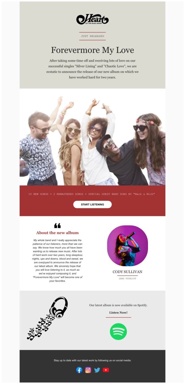 Newsletter Email Template 'Just Released New Album' for Band | PosterMyWall