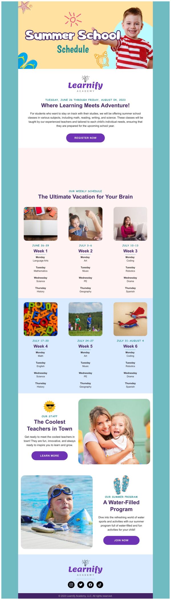 Newsletter Email Template 'Learning Meets Adventure' for Summer ...