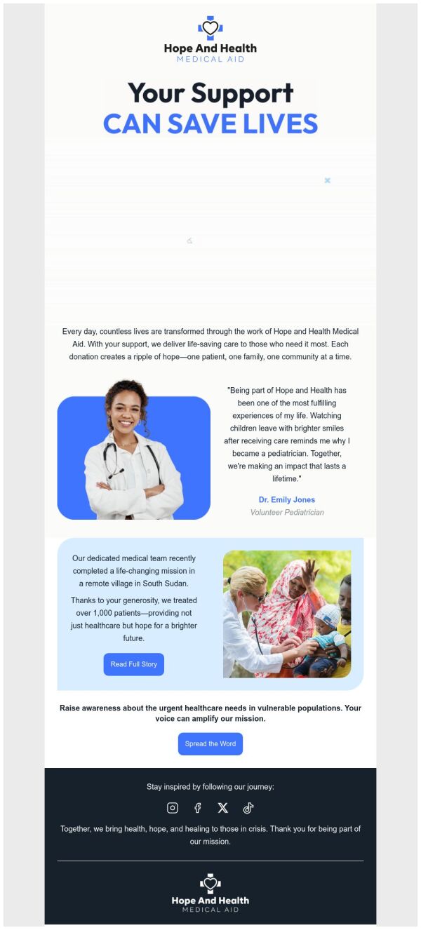 Newsletter Email Template 'Medical Aid' for Charity | PosterMyWall
