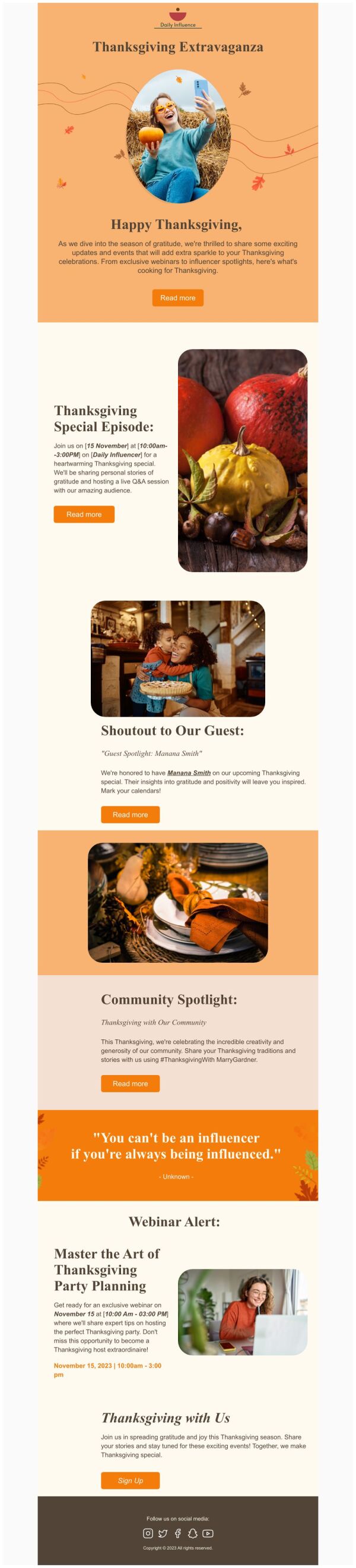 Newsletter Email Template 'Party Planning' for Thanksgiving | PosterMyWall