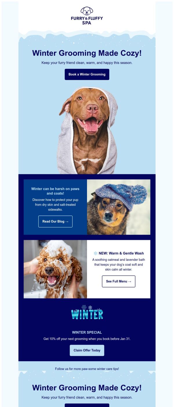 Newsletter Email Template 'Pet Grooming' for Winter | PosterMyWall