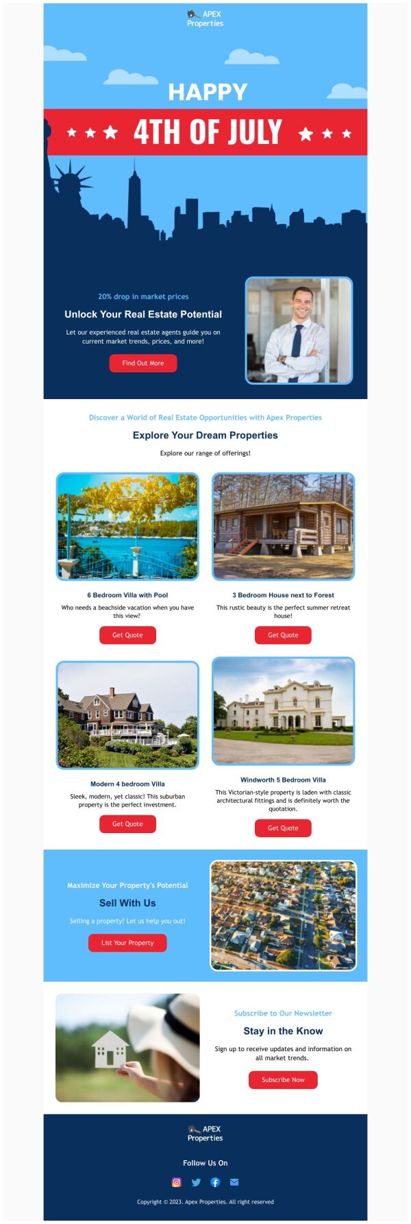 Newsletter Email Template 'Real Estate Agency' for 4th of July ...