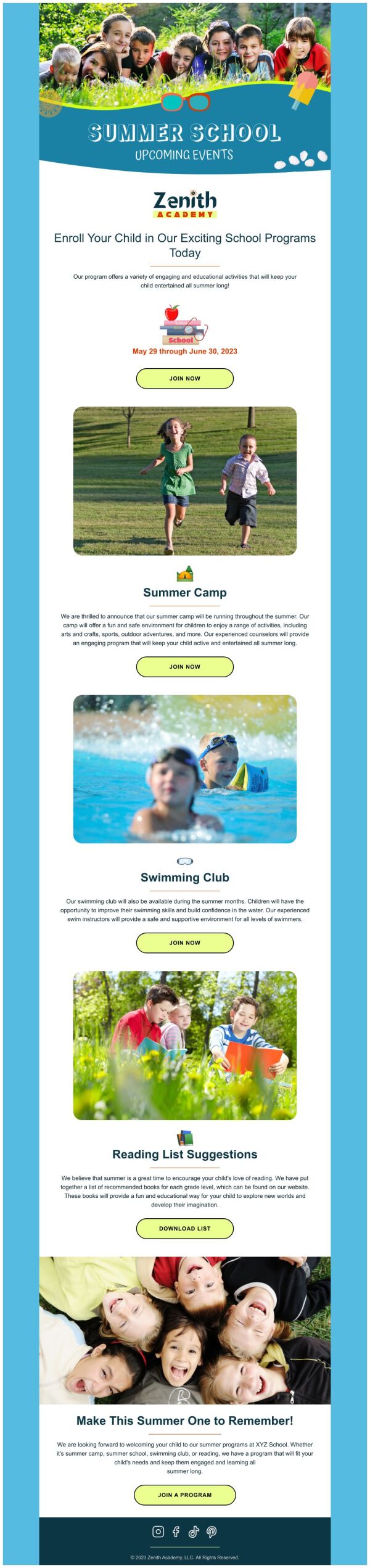 Newsletter Email Template 'School Program' for Summer | PosterMyWall