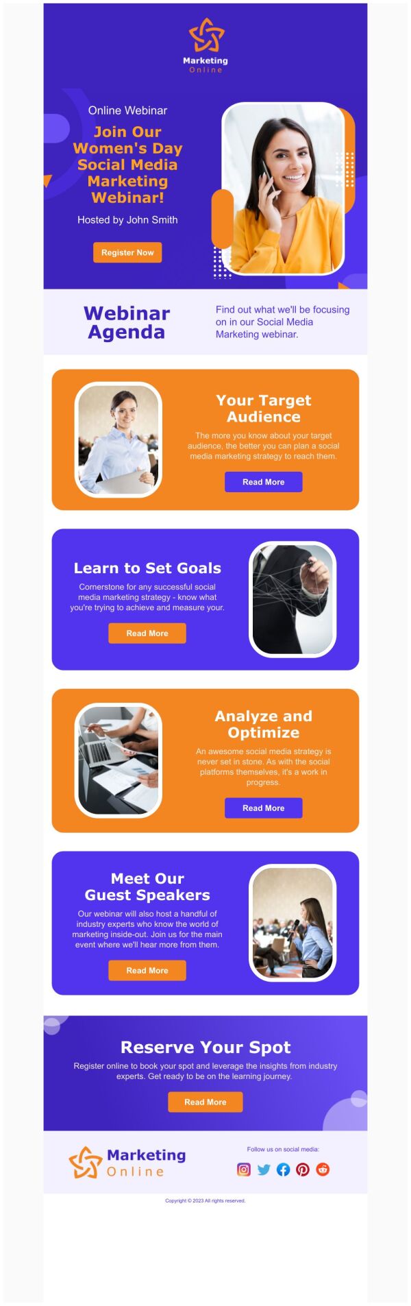 Newsletter Email Template 'Social Media Marketing Webinar' for Women's ...