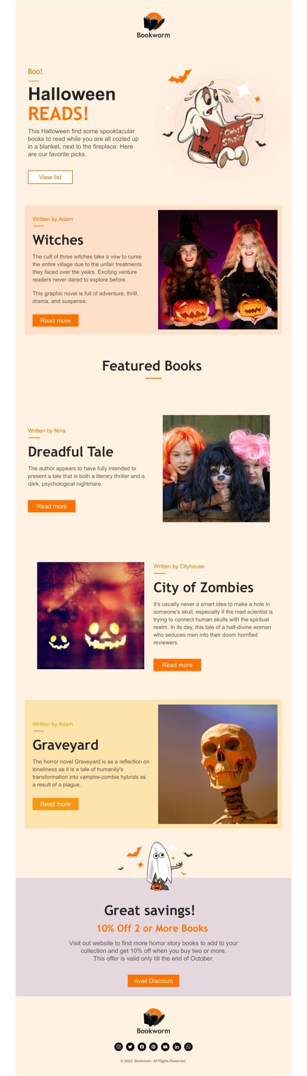 Newsletter Email Template 'Spooky Reads' for Halloween | PosterMyWall