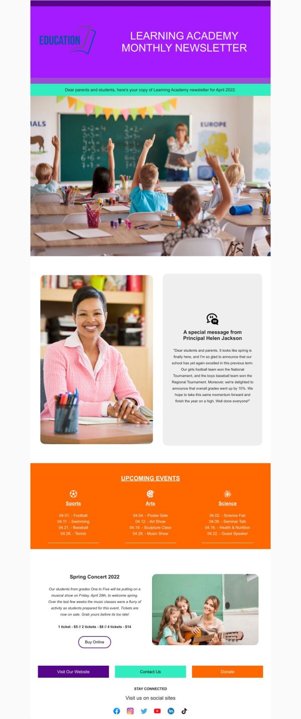 Newsletter Email Template 'Spring Activities' for School | PosterMyWall