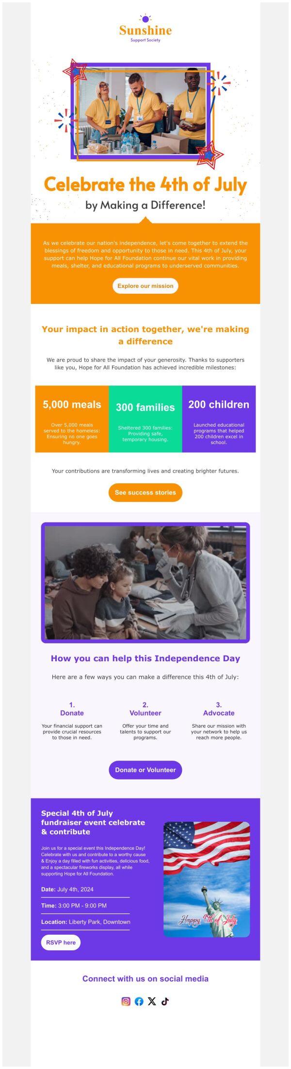 Newsletter Email Template 'Support Society' for 4th of July | PosterMyWall
