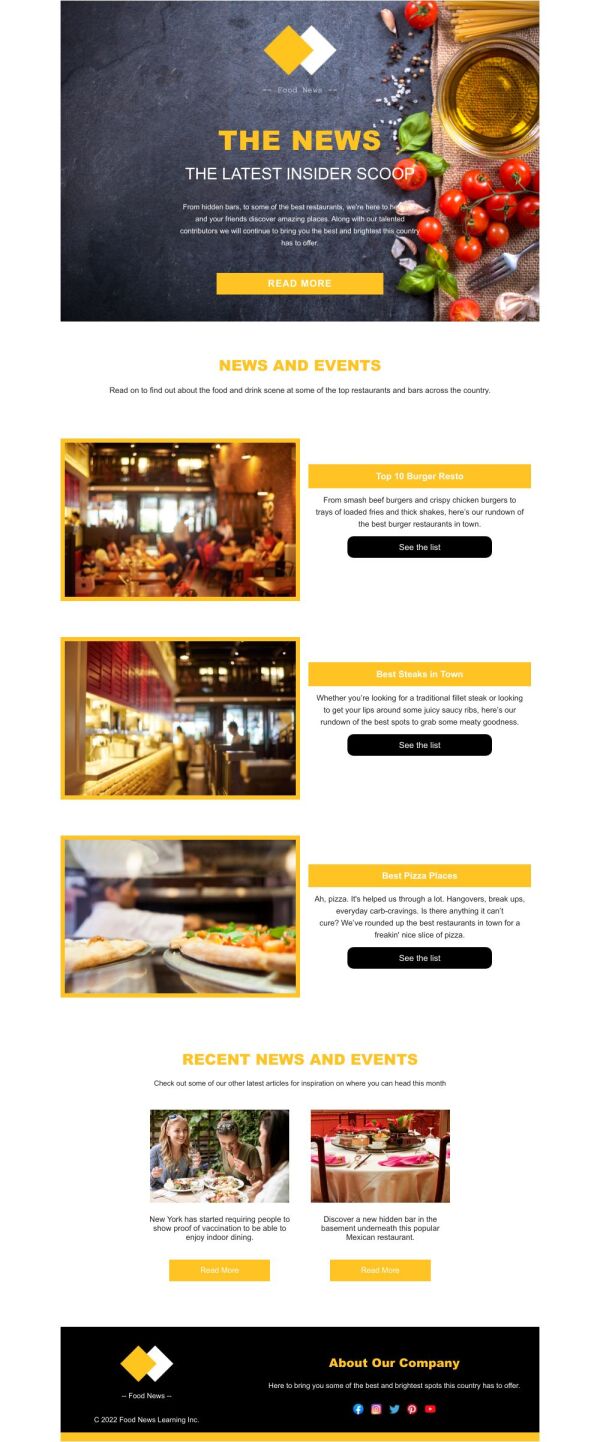Newsletter Email Template 'Top Bars And Restaurants' for Food Industry ...