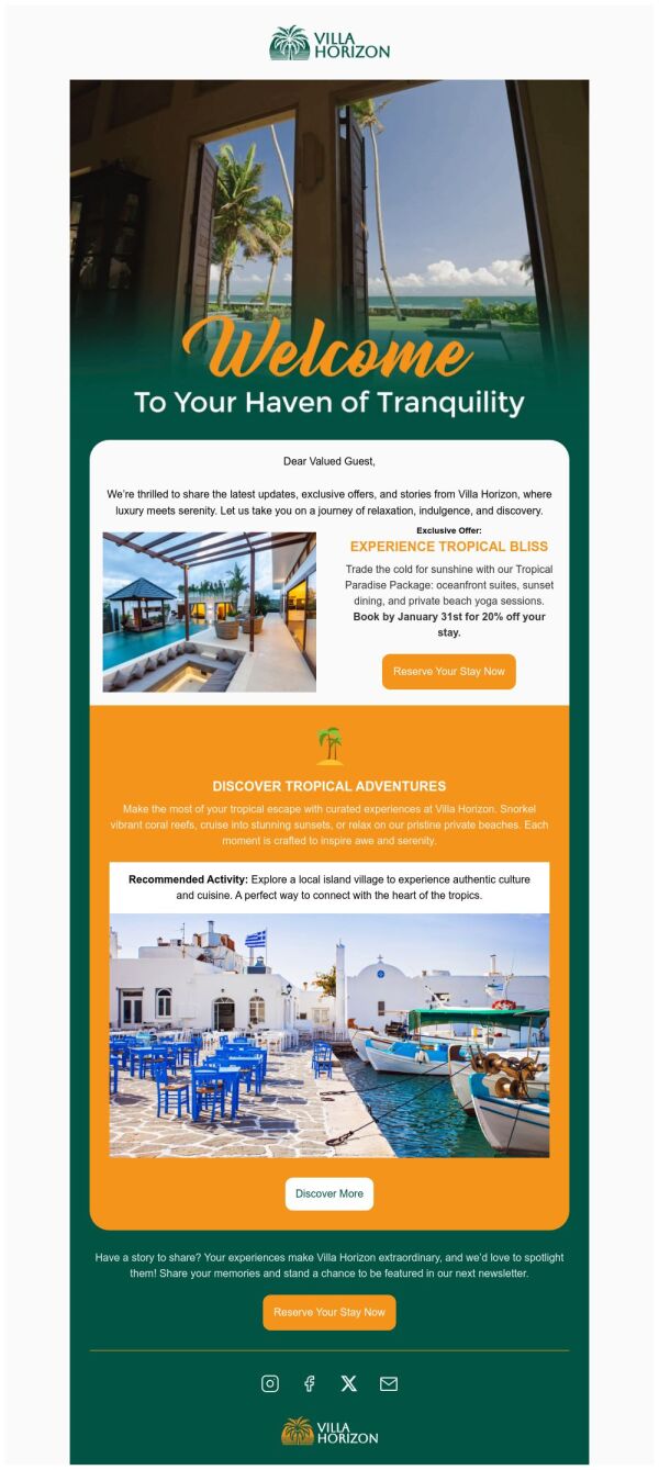 Newsletter Email Template 'Tropical Adventures' for Hotels | PosterMyWall