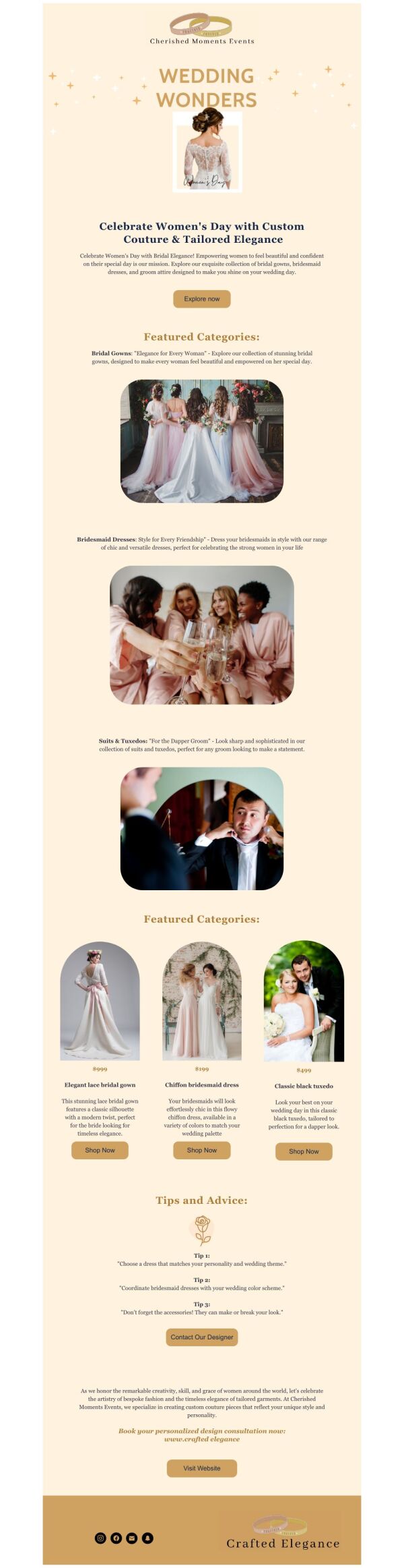 Newsletter Email Template 'Wedding Wonders' for Women's Day | PosterMyWall