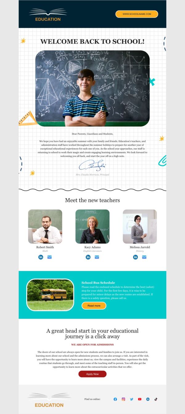 Newsletter Email Template 'Welcome Back' for Schools | PosterMyWall