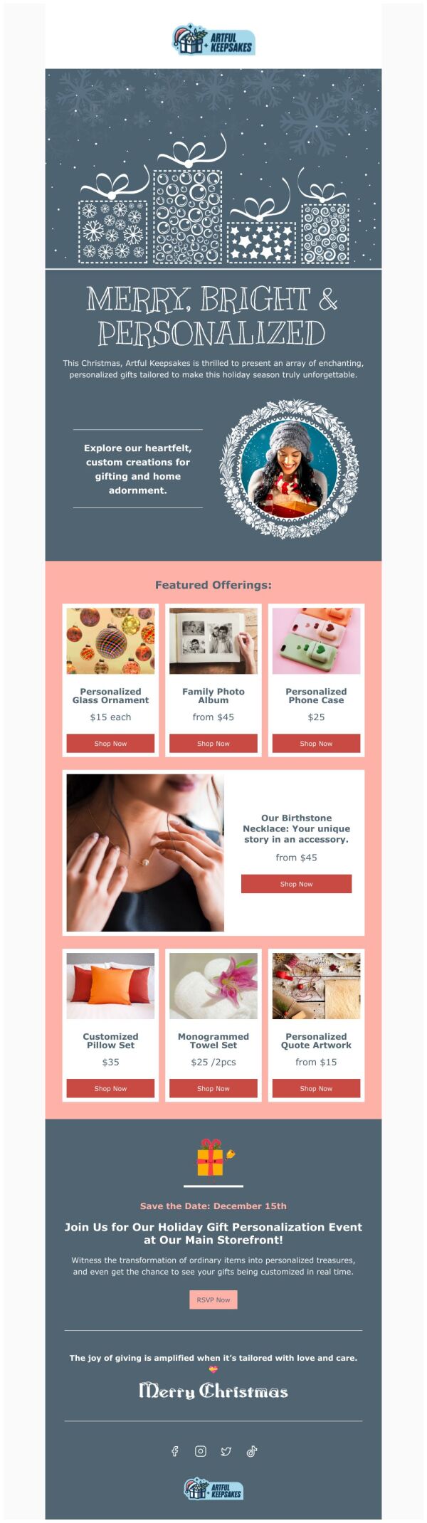 Price List Email Template 'Artful Keepsakes' for Christmas | PosterMyWall