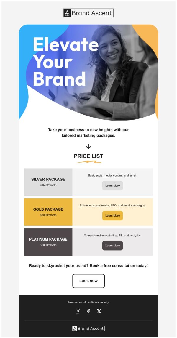 Price List Email Template 'Brand Ascent' for Corporate | PosterMyWall