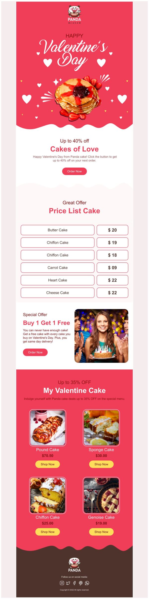 Price List Email Template 'Cakes of Love' for Valentine's Day ...