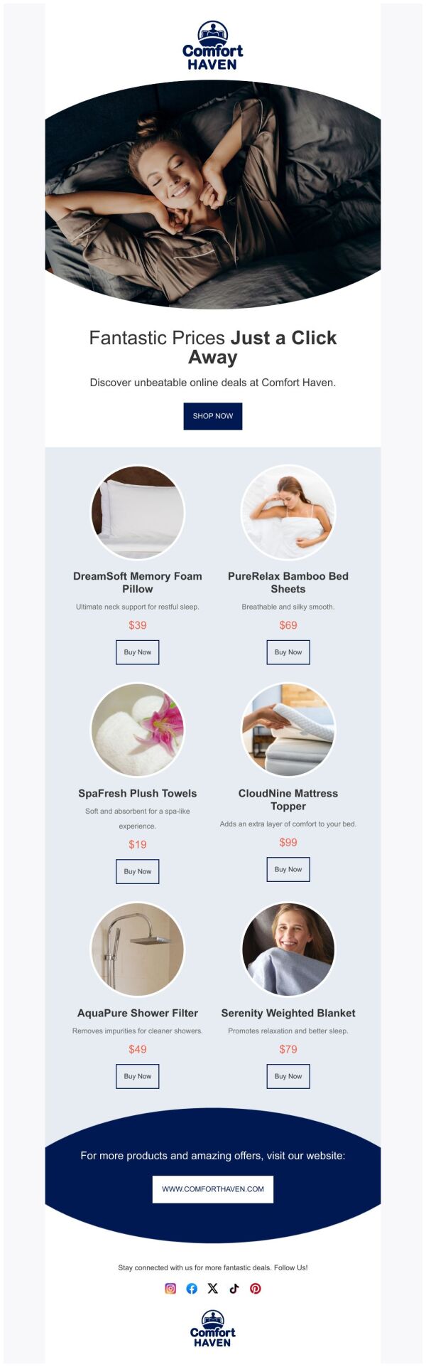Price List Email Template 'Comfort Haven' for Retail | PosterMyWall