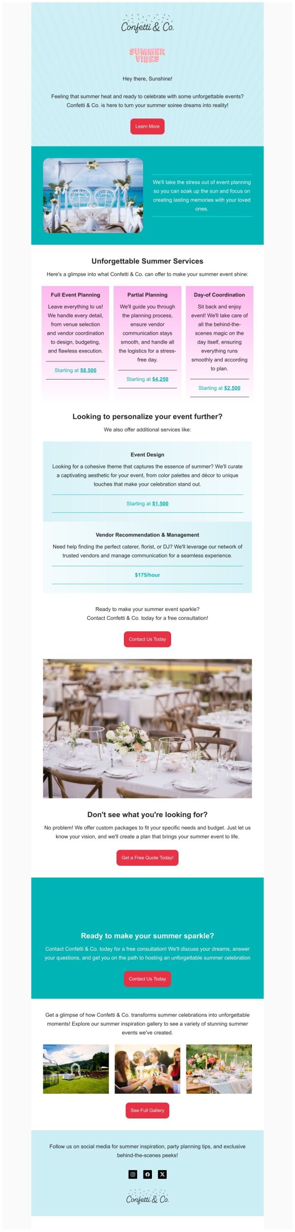 Price List Email Template 'Confetti & Co' for Summer | PosterMyWall