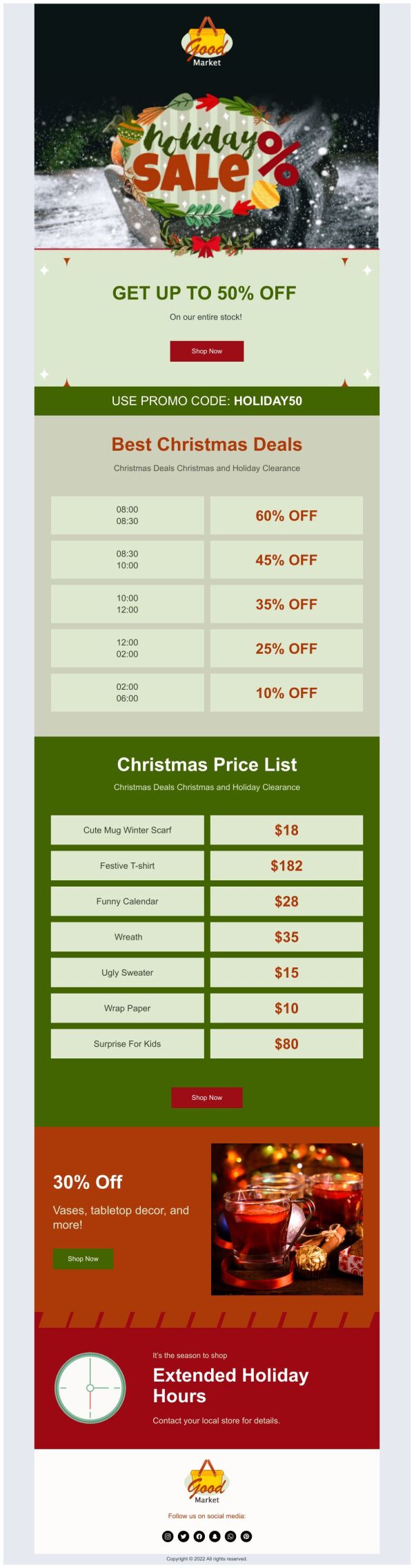 Price List Email Template 'Deals and Holiday Clearance' for Christmas ...
