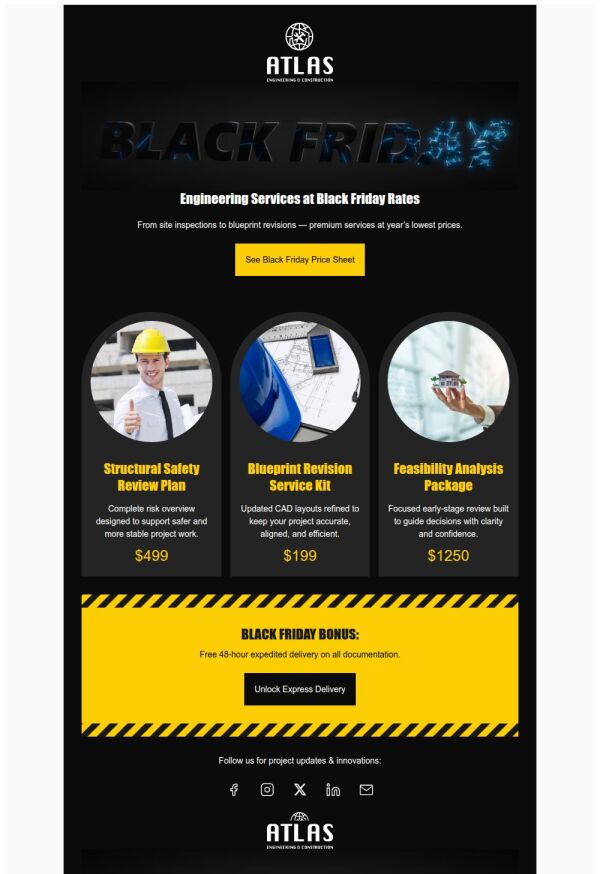 Price List Email Template 'Engineering Services' for Black Friday ...