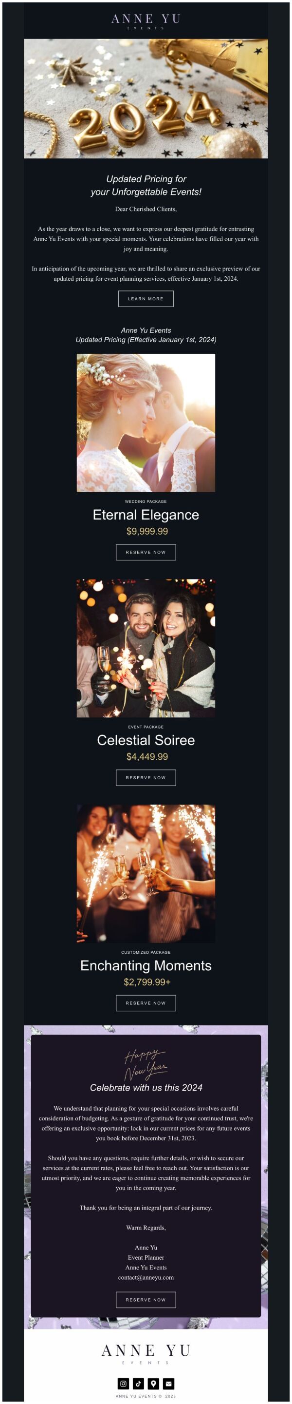 Price List Email Template 'Event Management Services' for New Year ...
